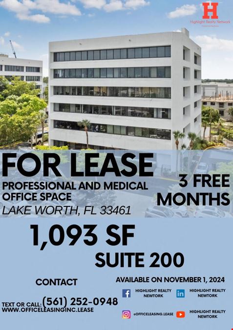 1093 SF Suite 200 Professional and Medical Office Space - 2328 10th Ave N, Lake Worth Beach, FL